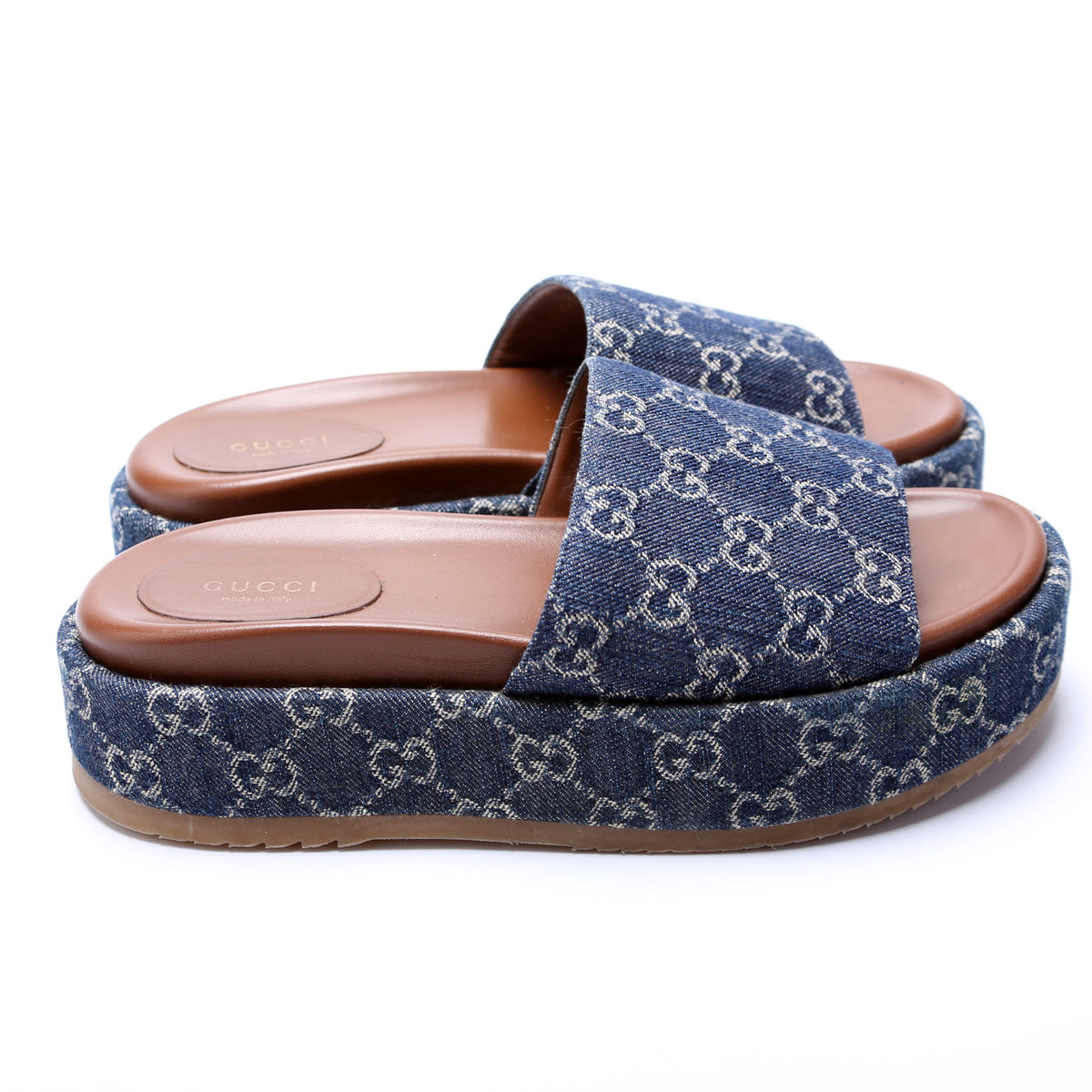 GG Denim Platform Slides Size 39
