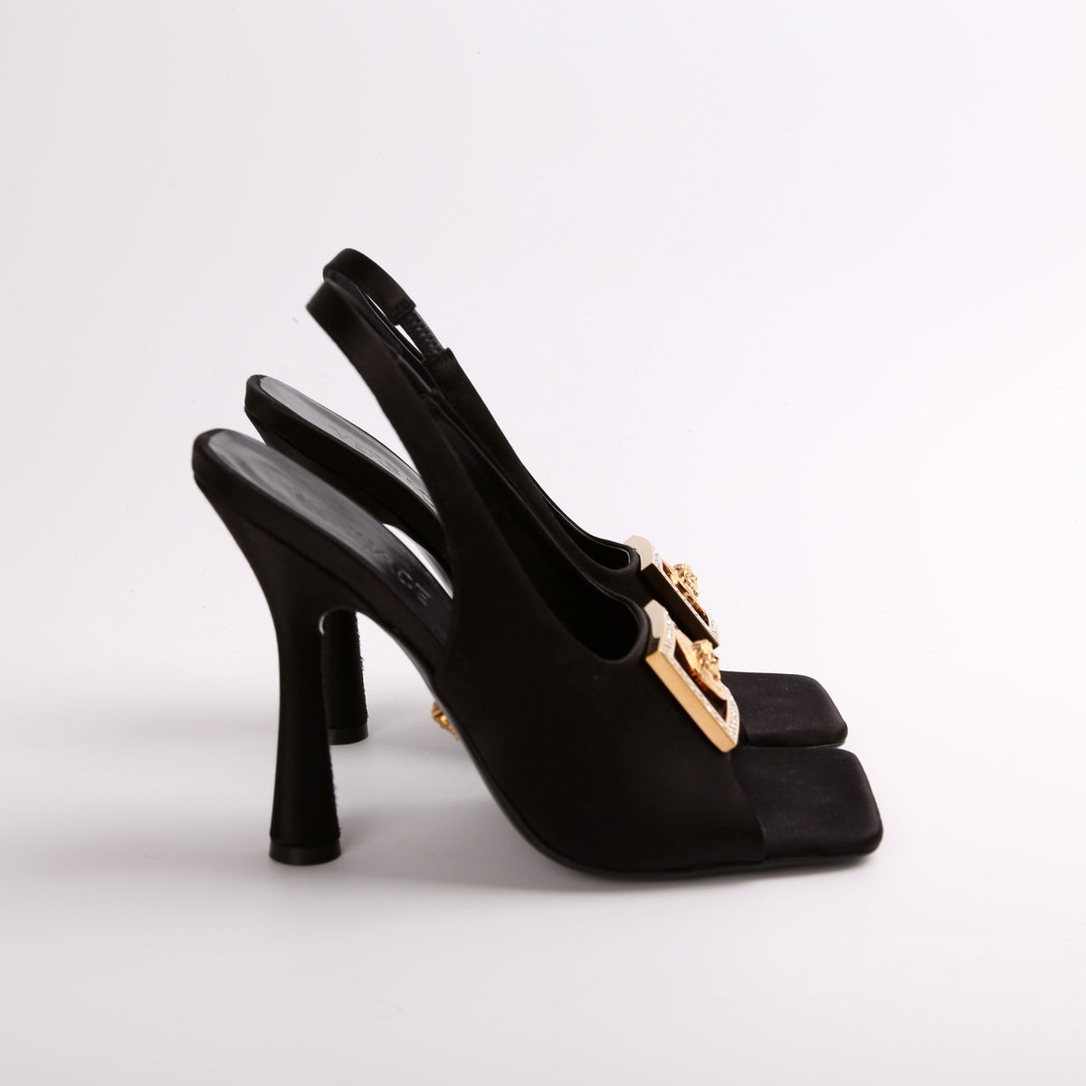 Medusa Crystal Satin Open Toe Slingback Sandals Size 38
