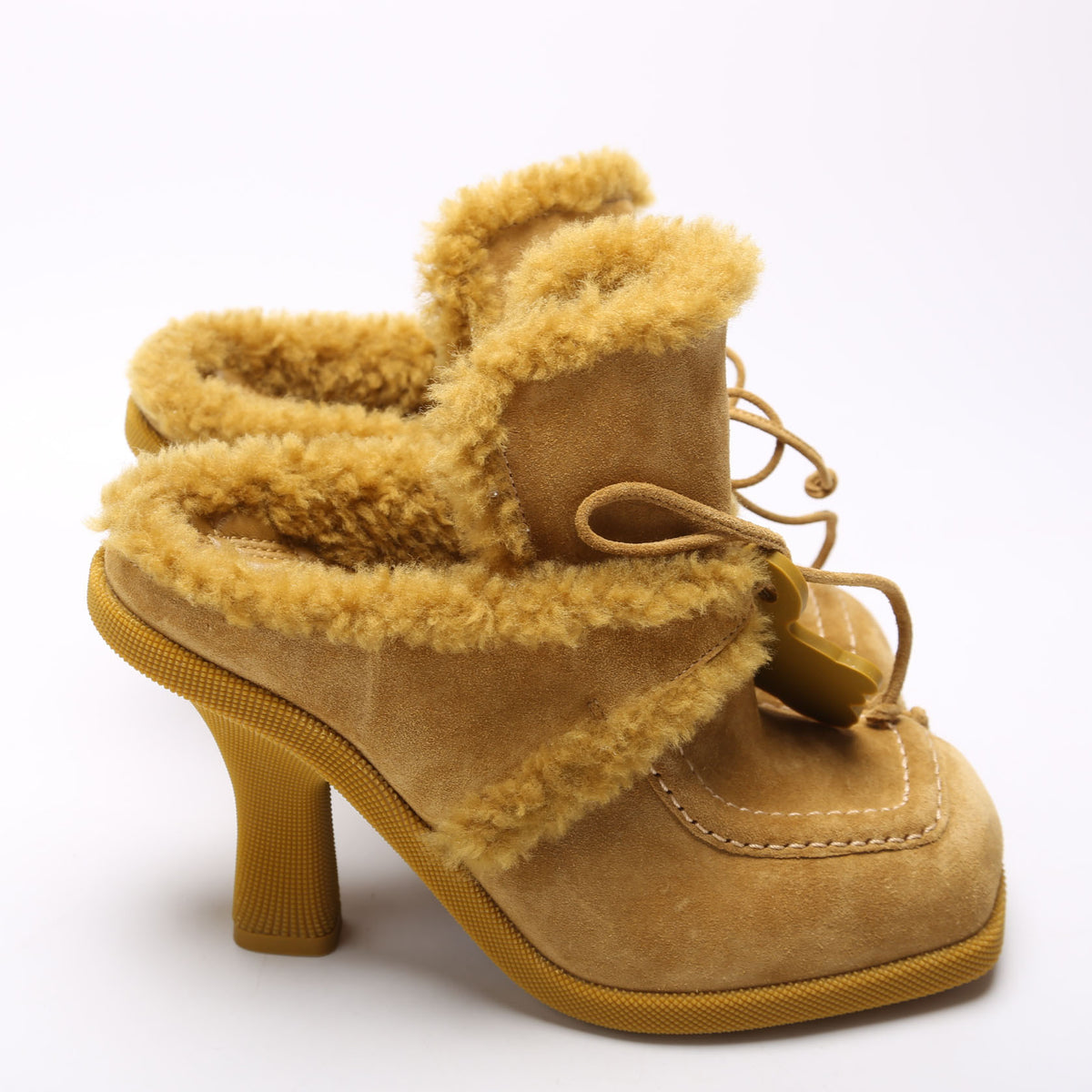 Highland Mules Suede Shearling Size 37.5 Yellow
