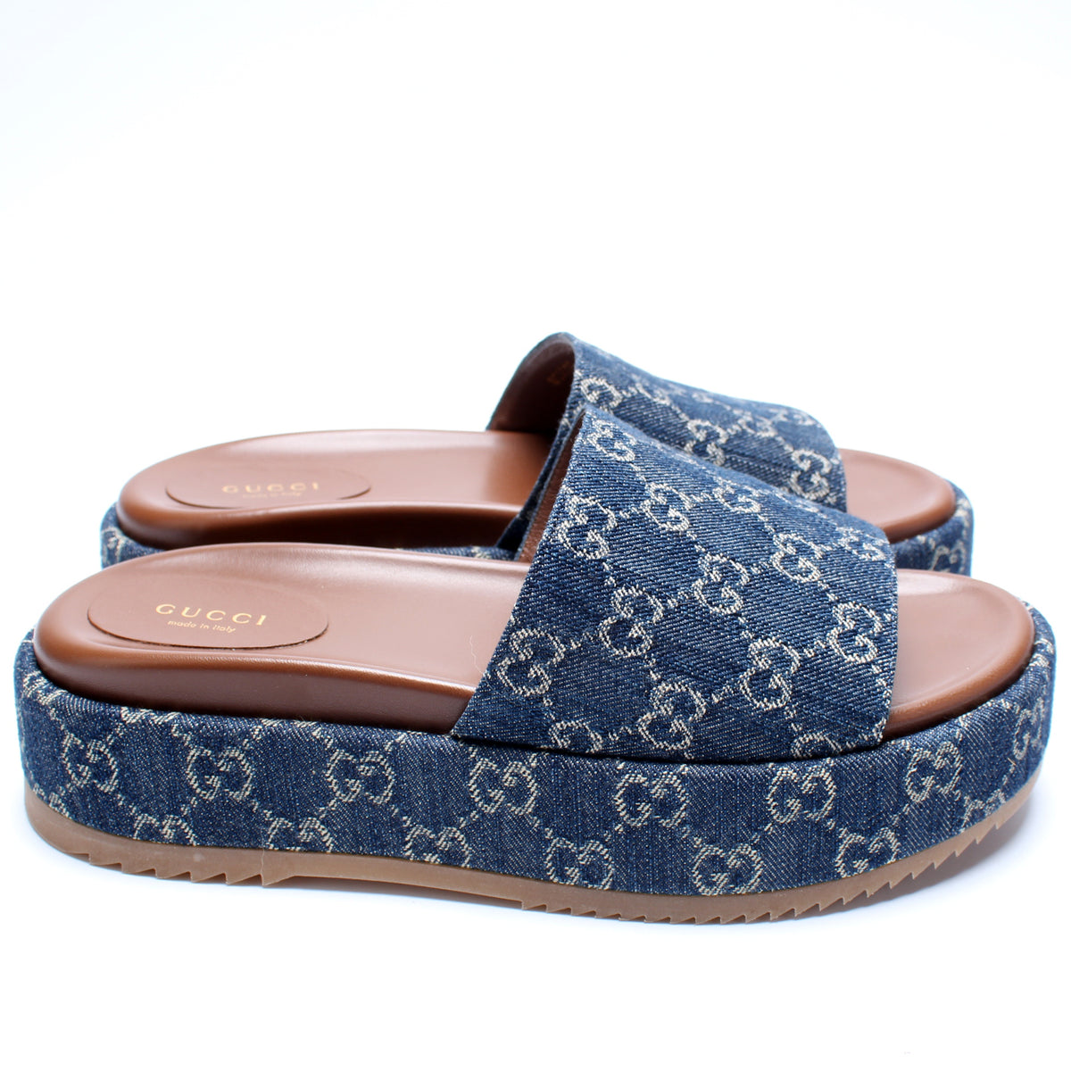 GG Denim Platform Slides Size 42