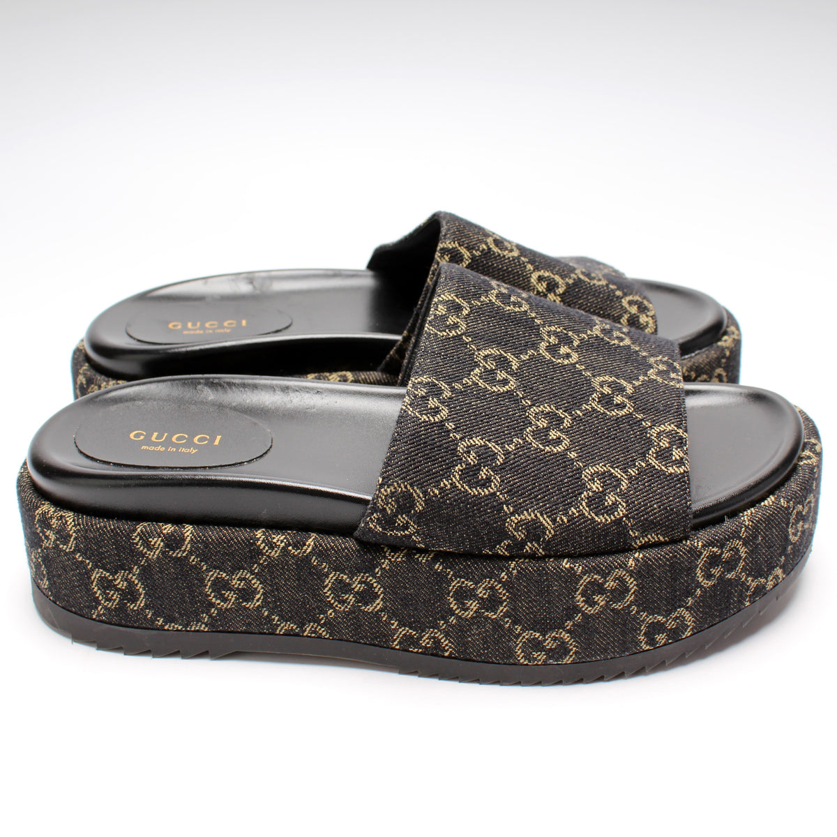 GG Denim Platform Slides Size 38