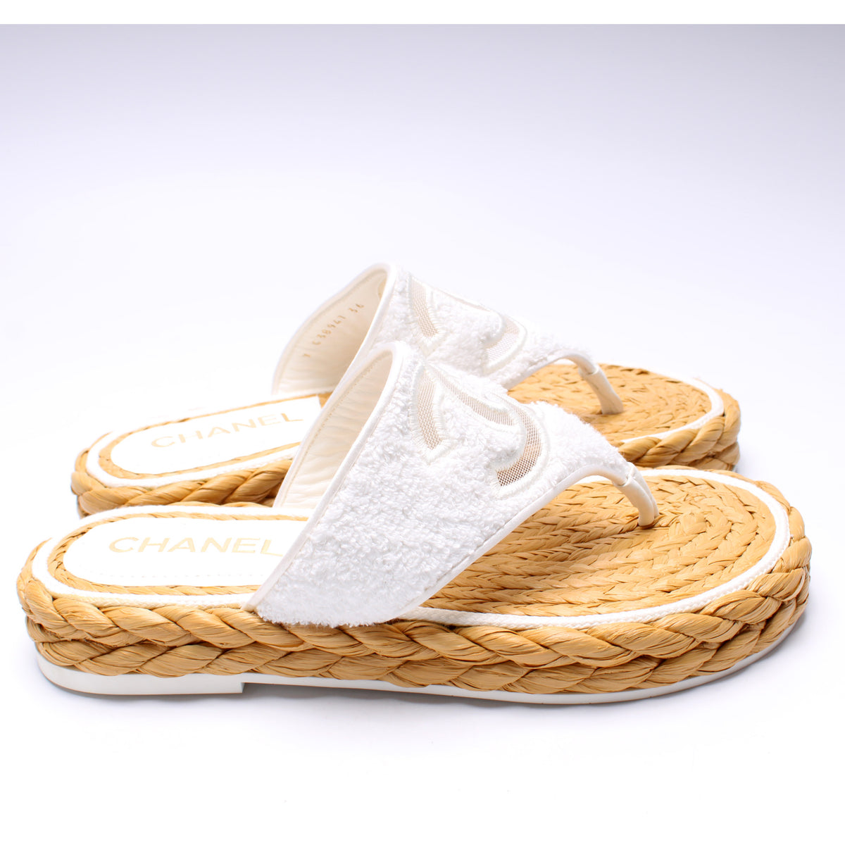CC Logo Terry Cloth Raffia Flip Flops Size 36